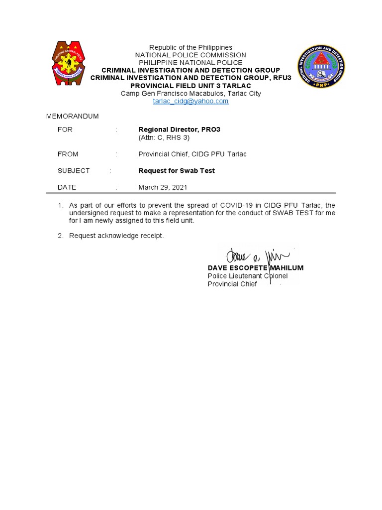 Request For Swab Test | PDF