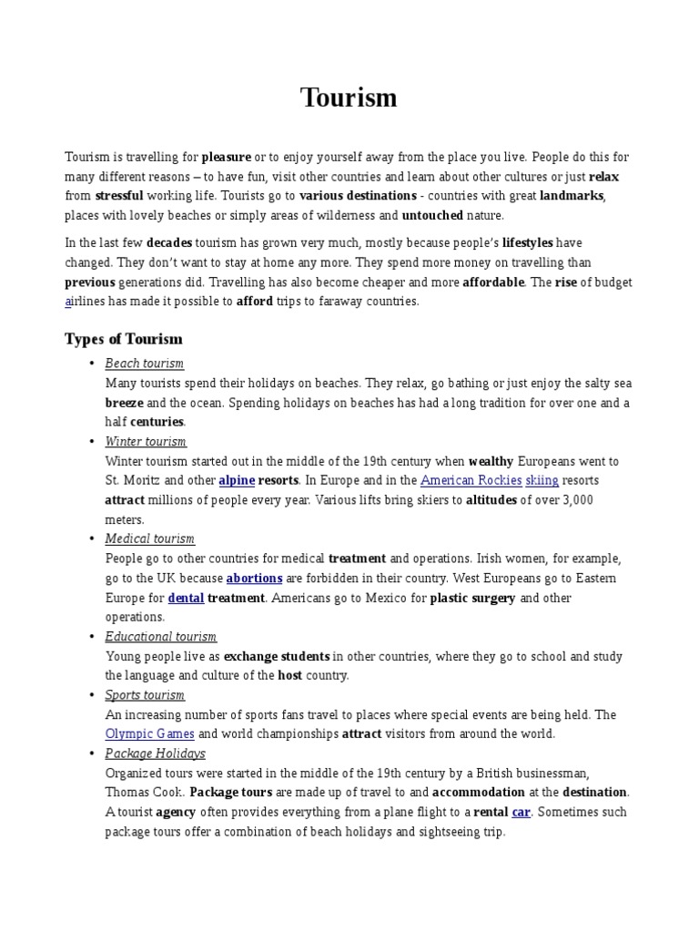 Types of Tourism | PDF | Spa | Tourism
