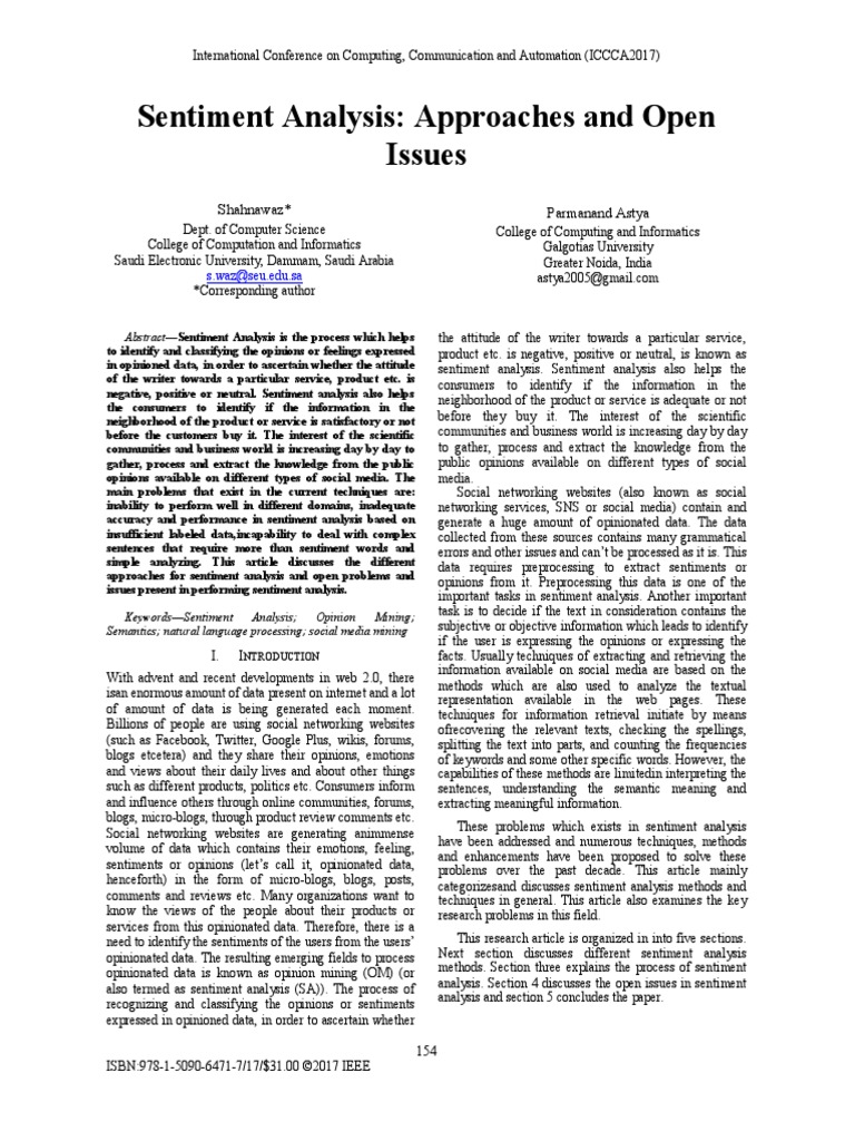 Sentiment Analysis: Approaches and Open Issues: Shahnawaz Parmanand Astya | Download Free PDF ...