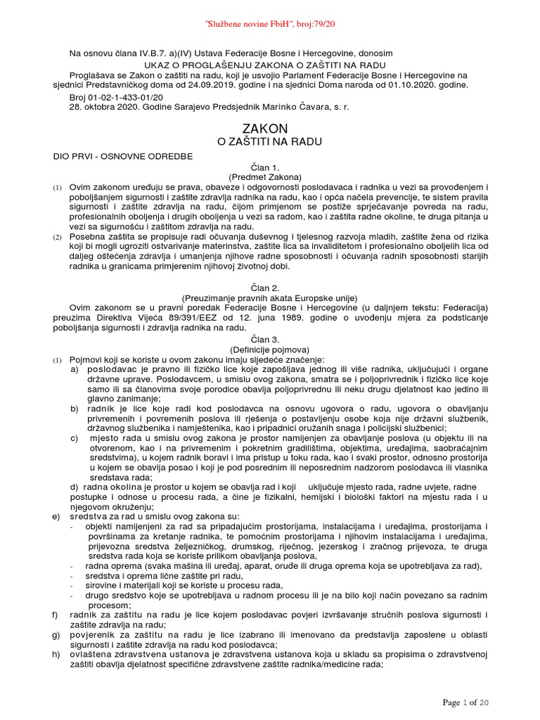 Zakon o Zastiti Na Radu | PDF