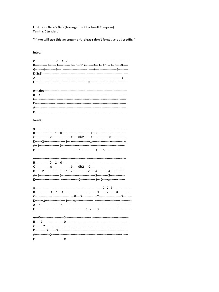 Guitar Tabs for "Lifetime" | PDF | Song Structure | Musical Forms