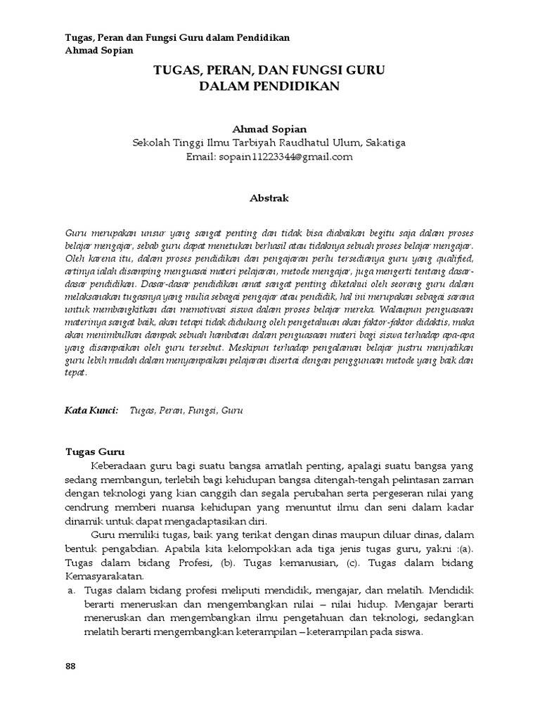 Tugas Peran Dan Fungsi Guru Dalam Pendid 4e6b20f0 | PDF