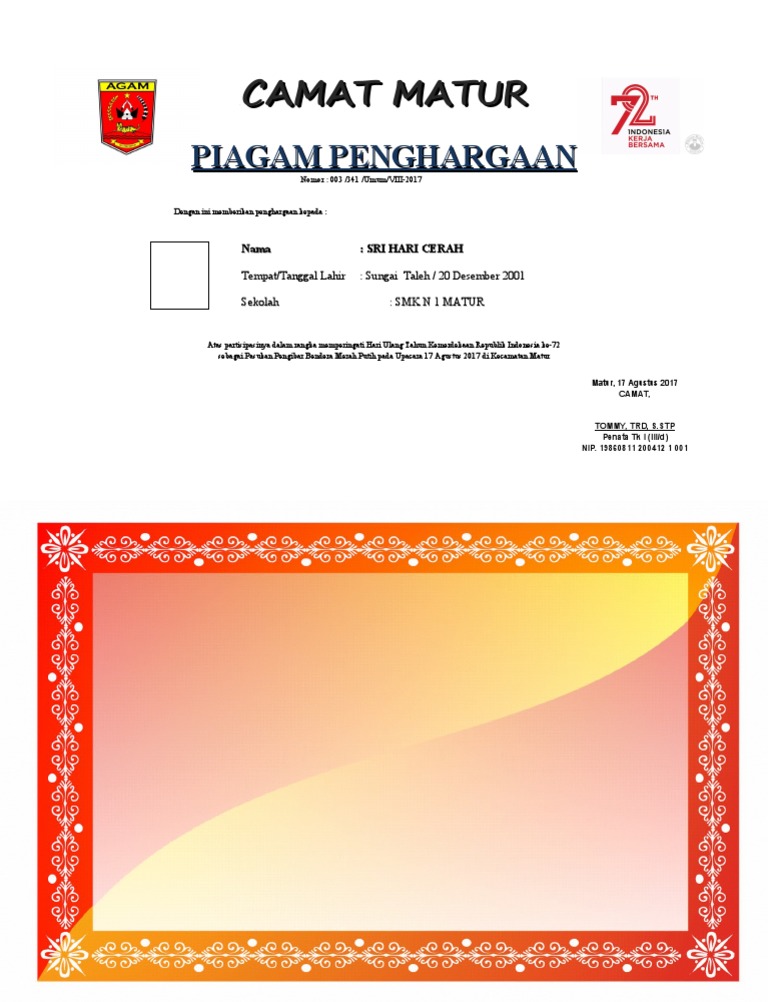 Piagam Contoh Ok | PDF