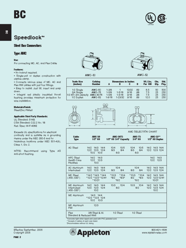 Speedlock: Steel Box Connectors Type AMC | PDF | Equipment | Wire