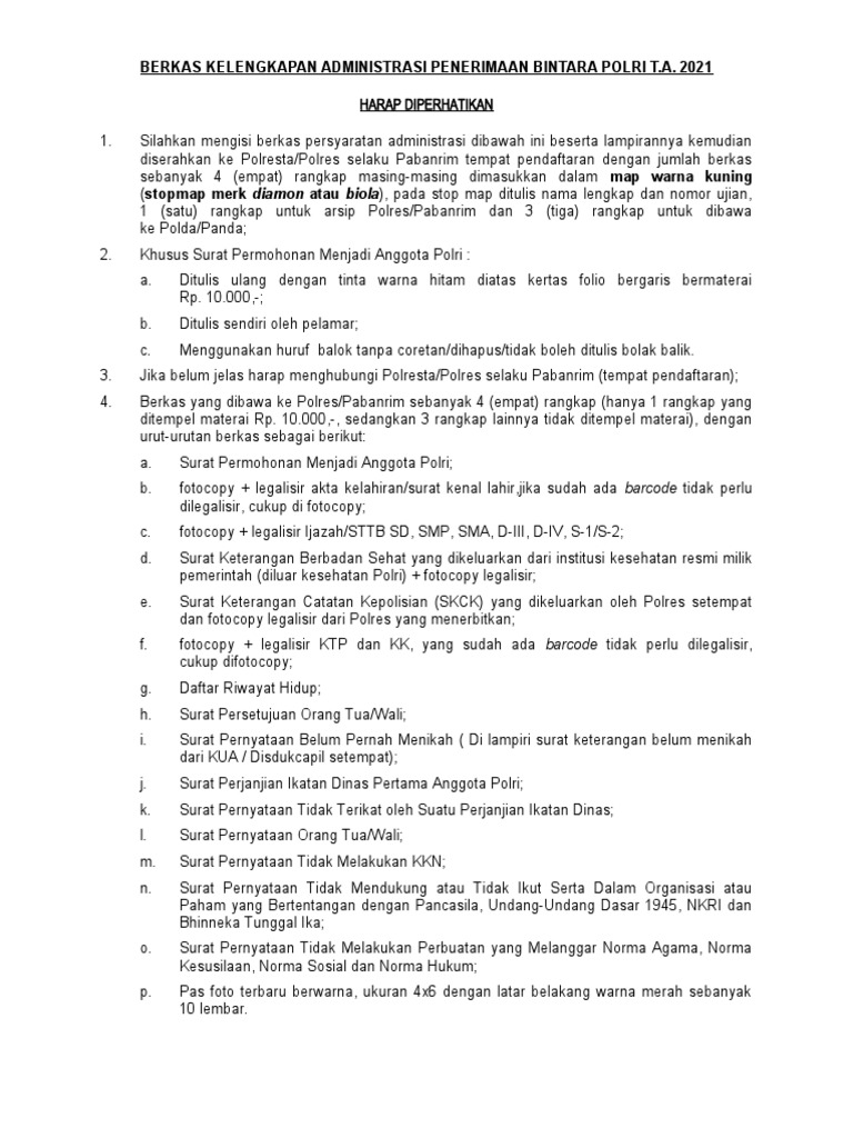 Berkas Bintara Polri T.A. 2021 | PDF | Hukum