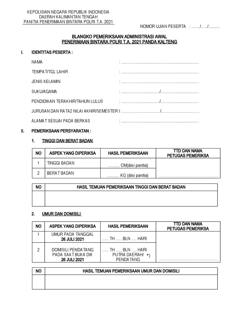 Blangko Rikmin Awal Bintara Polri Pdf