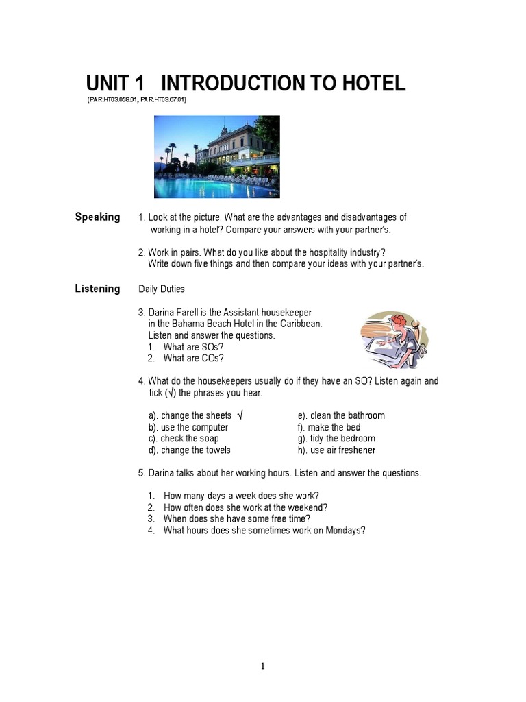 Unit 1 Introduction To Hotel: Speaking | PDF | Linguistics | Syntax
