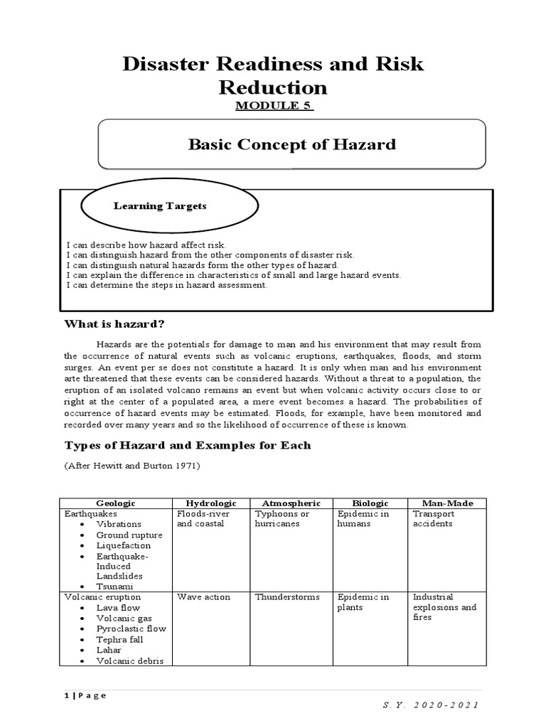 Week 7 Disaster and Disaster Risk | PDF | Hazards | Natural Disasters