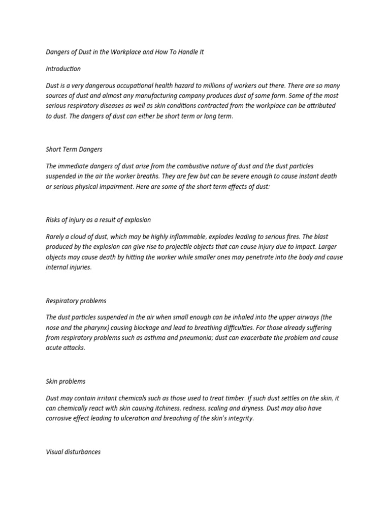 Dangers of Dust in The Workplace and How To Handle It | PDF | Dust | Asthma