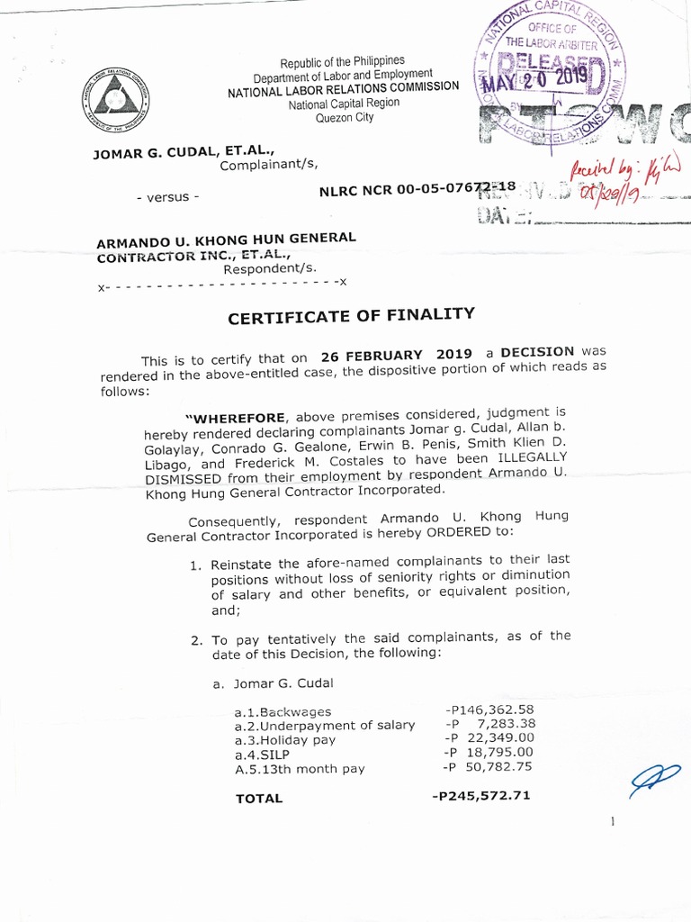 Cert of Finality | PDF