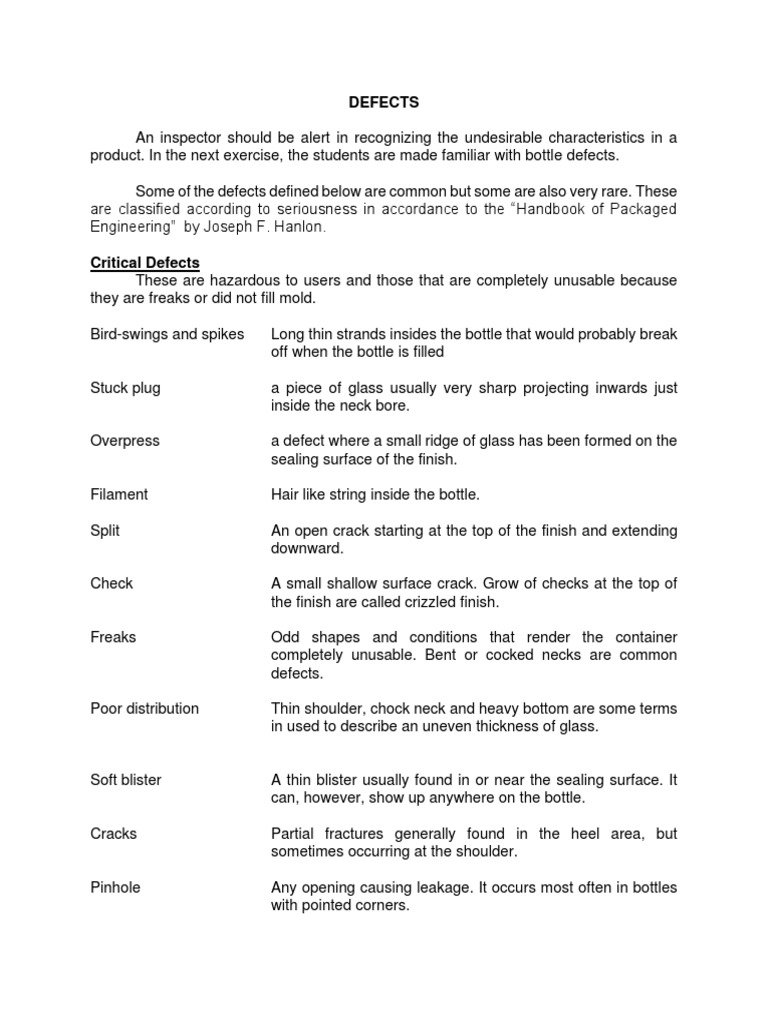 Bottle Defects | PDF | Fracture | Nature