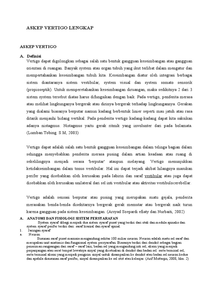 Askep Vertigo Lengkap | PDF