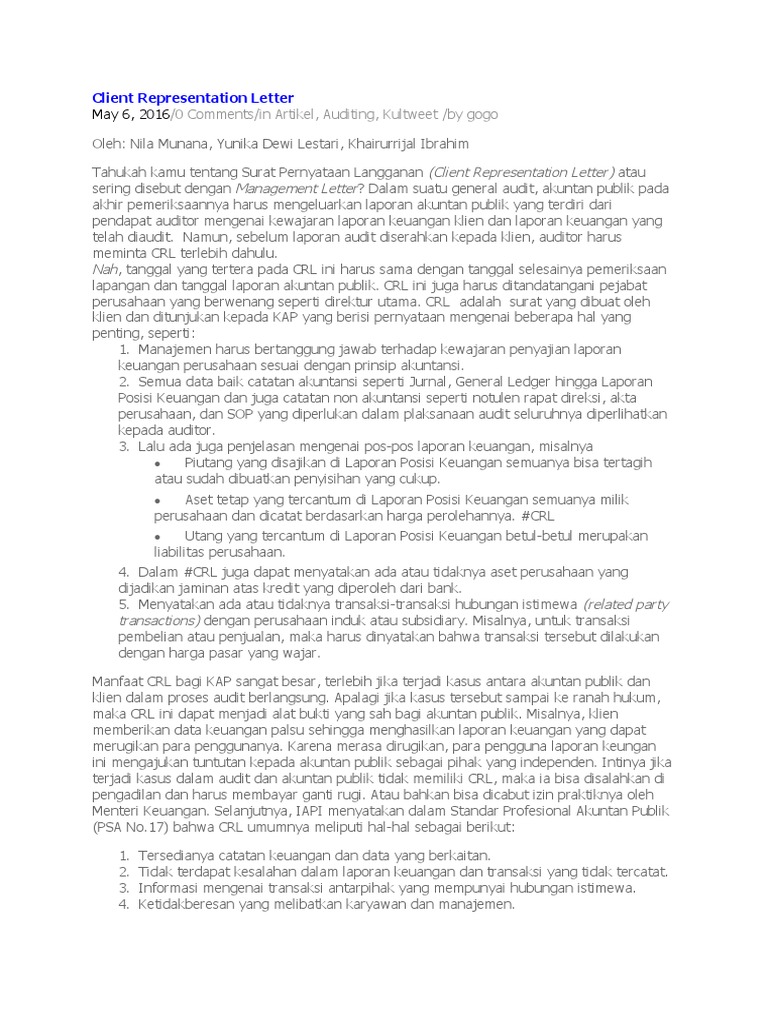 Client Representation Letter | PDF