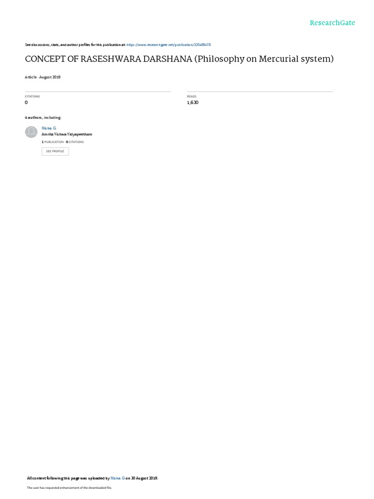 CONCEPT OF RASESHWARA DARSHANA (Philosophy On Mercurial System) | PDF ...