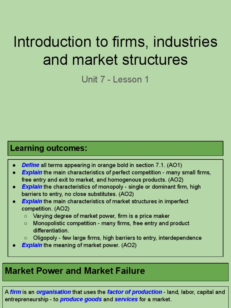Unit 7 - Lesson 1 - Introduction To Firms Industries and Market ...
