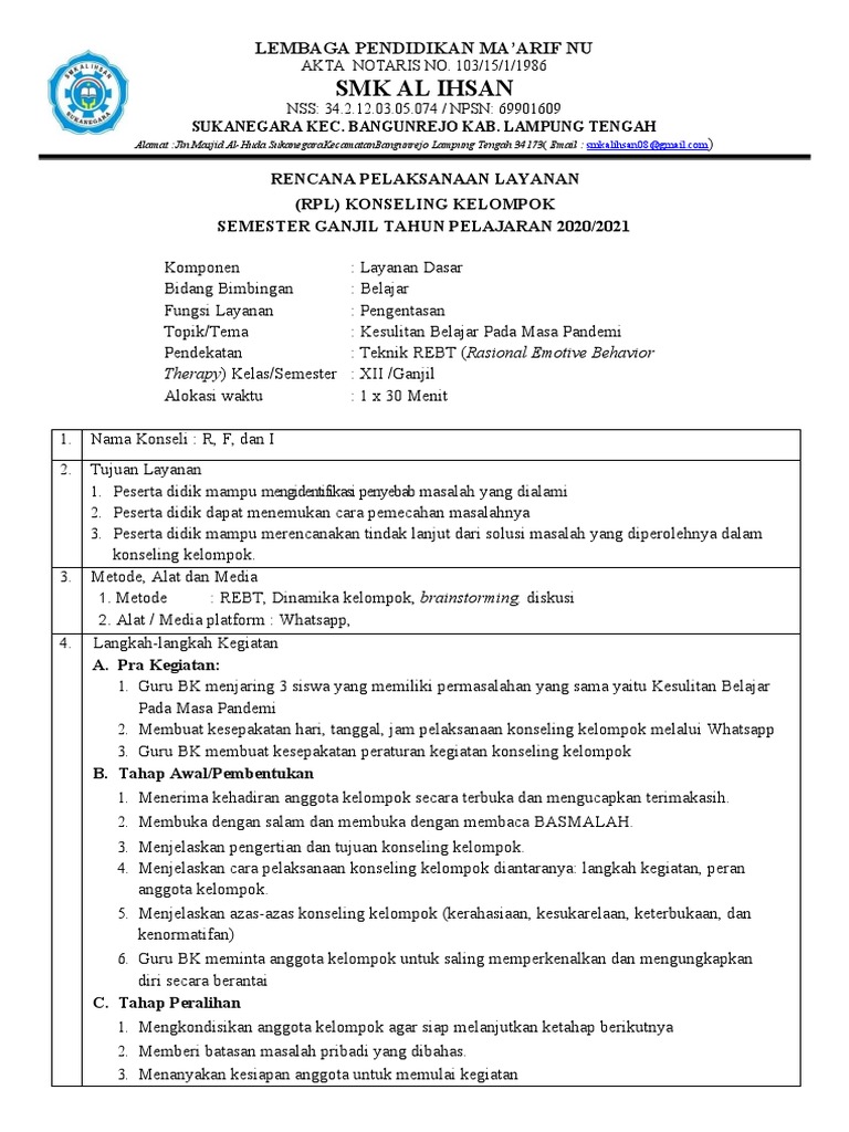 RPL Konseling Kelompok Ukin | PDF