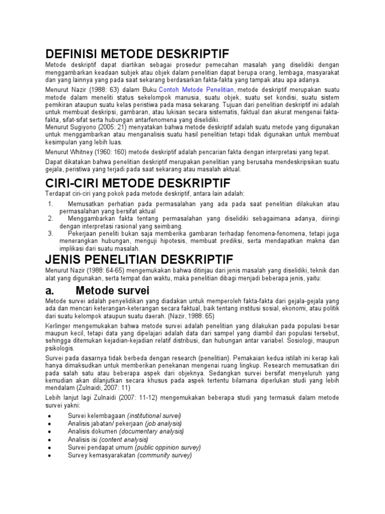 Definisi Metode Deskriptif | PDF