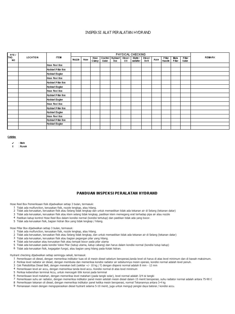 2.checklist Inspeksi Hydrant v1 | PDF | Teknologi & Rekayasa