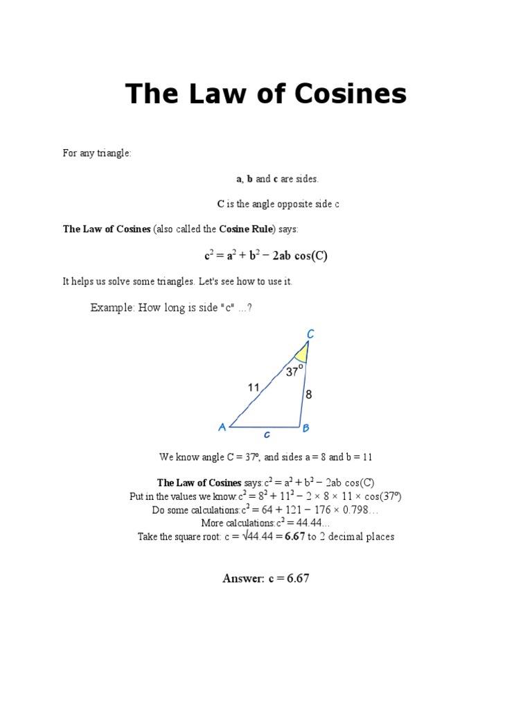 The Law of Cosines: For Any Triangle | PDF | Trigonometric Functions ...