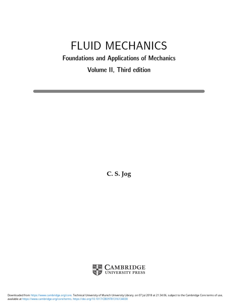 C. S. Jog - Foundations and Applications of Mechanics Volume II Fluid Mechanics (0, Cambridge ...