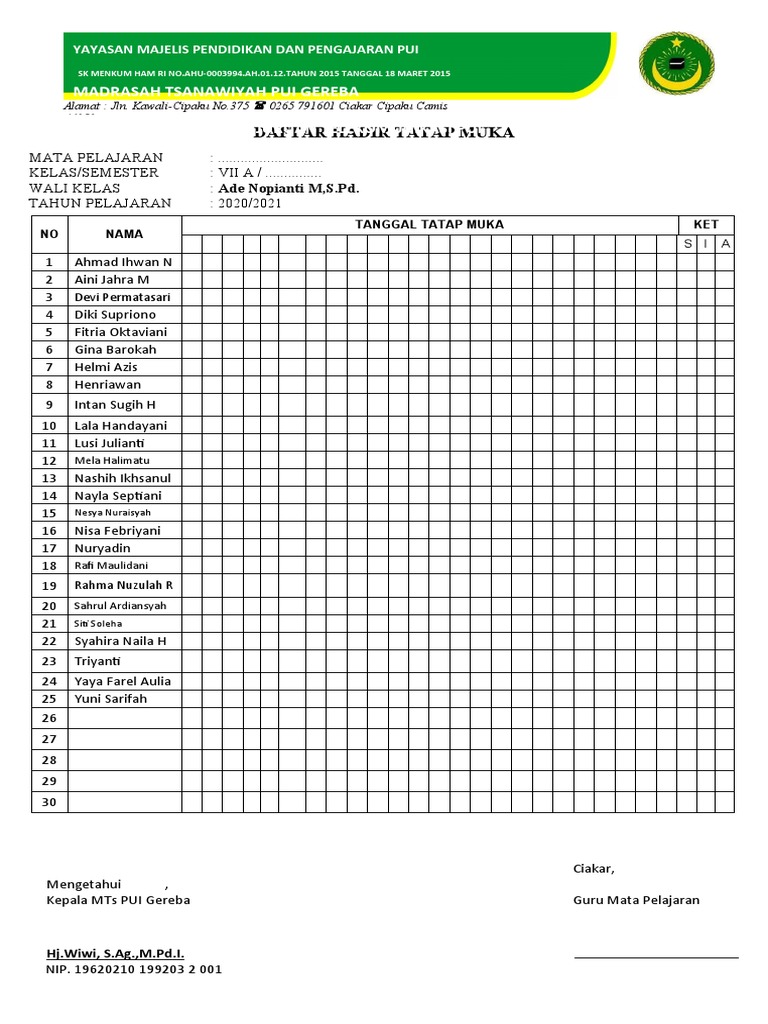 Absensi 2020-2021 | PDF