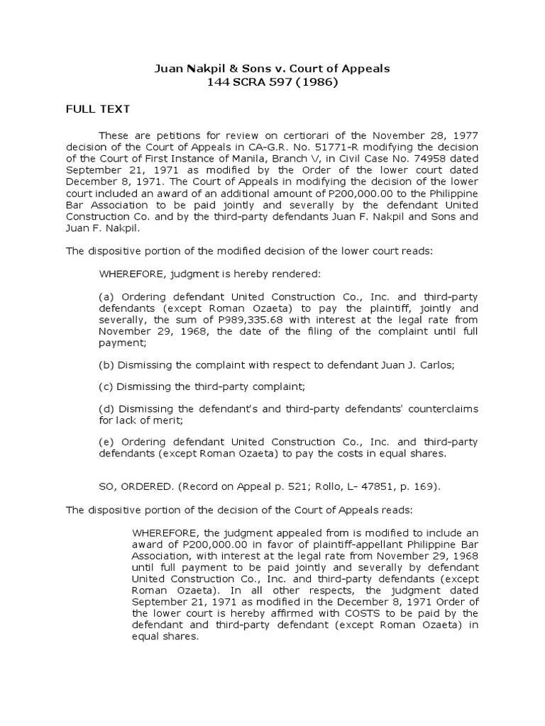 Juan Nakpil & Sons v. Court of Appeals Case Summary | PDF | Negligence | Complaint