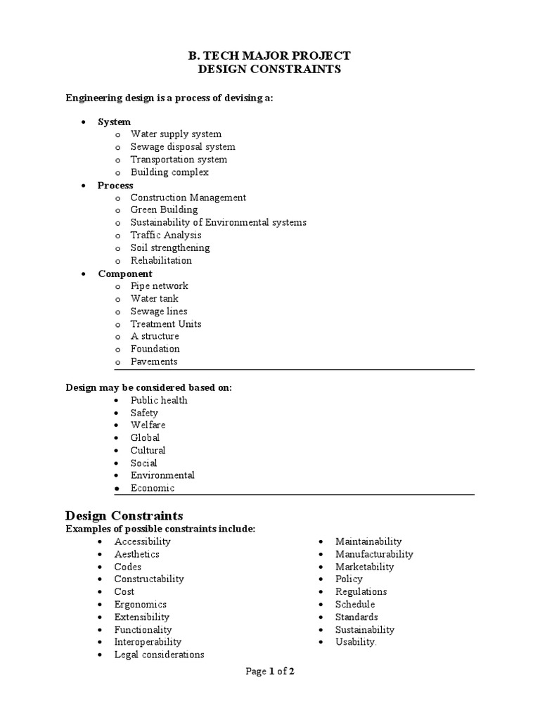 B. Tech Major Project Design Constraints: Engineering Design Is A ...