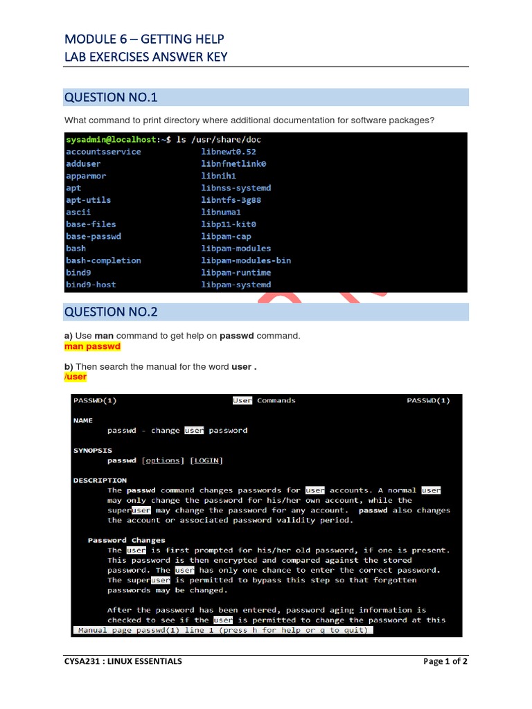 Module 6 - Getting Help Lab Exercises Answer Key | PDF