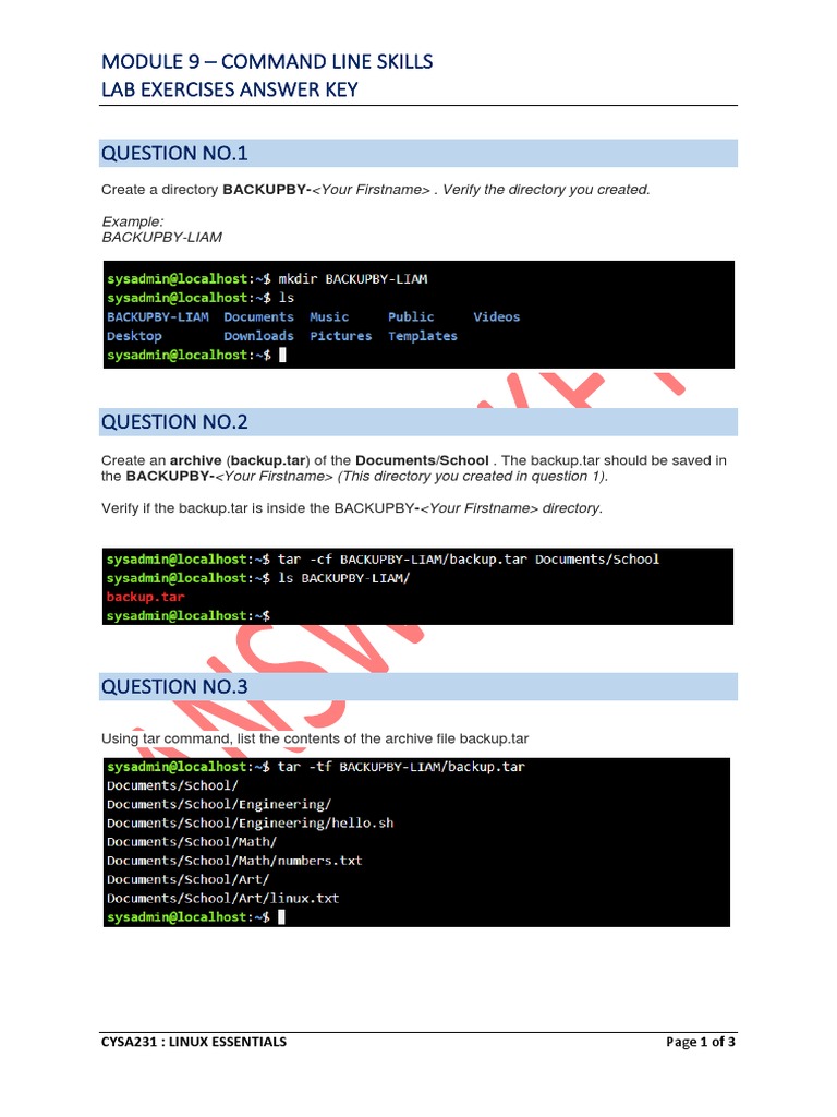 Module 9 Lab Exercises ANSWER KEY | PDF