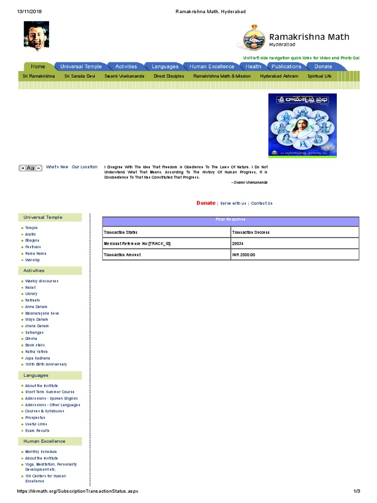 Ramakrishna Math, Hyderabad | PDF | Swami Vivekananda | Hindu Missionaries