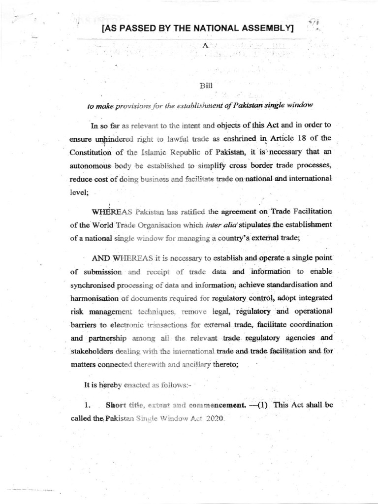 Pakistan Single Window Bill 2021 | PDF | Business