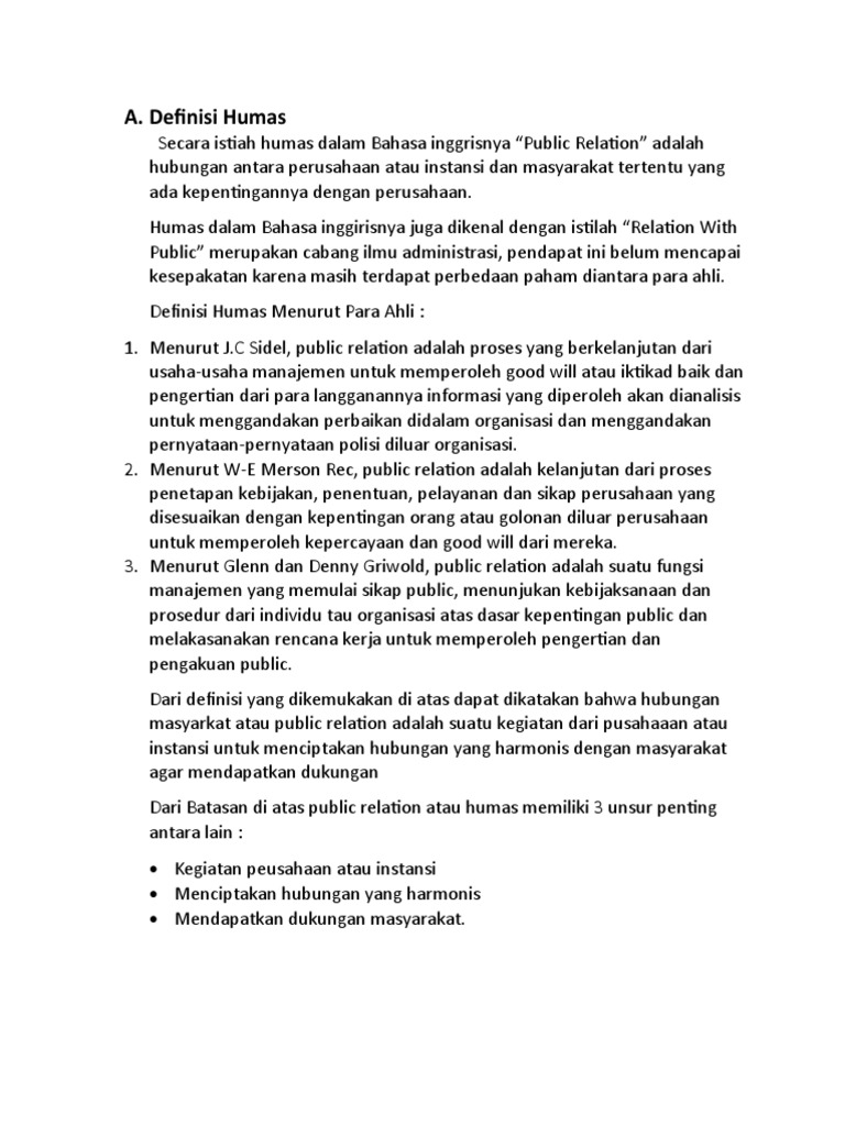 Definisi Humas | PDF