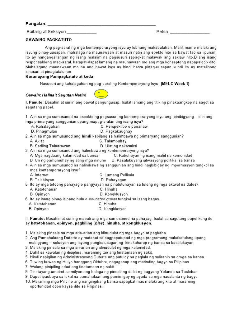 Activity Sheet Week 1 AP 10 | PDF
