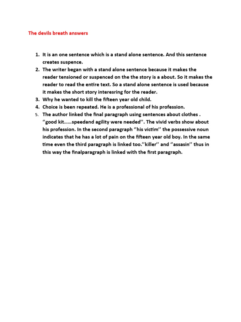 The Devils Breath Answers | PDF