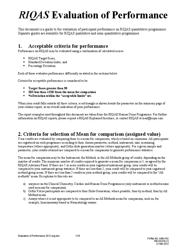 RIQAS Performance Evaluation Guide | PDF | Standard Deviation | Mean