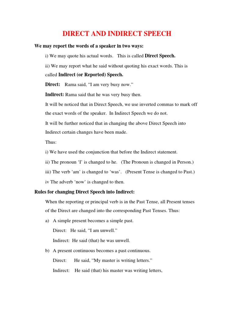 Direct and Indirect Speech Rules | PDF | Linguistic Morphology | Semantics