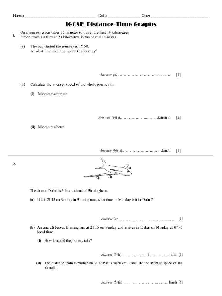 WS - IGCSE Distance Time Graphs | PDF