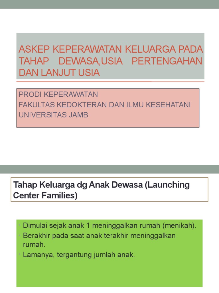 Askep Keperawatan Keluarga Pada Tahap Dewasa, Usia Pertengahan Dan | PDF