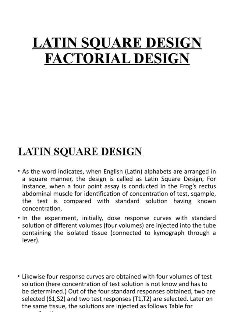 Latin Square Design Factorial Design | PDF | Experiment | Chemistry