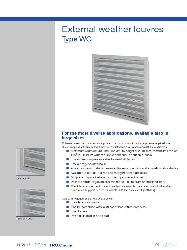External Weather Louvres: Type WG | PDF | Flow Measurement | Galvanization