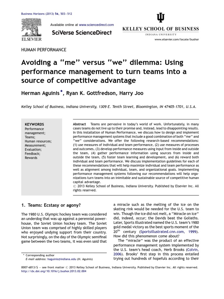 Avoiding A Me Versus We Dilemma Using Pe | PDF | Goal | Performance ...