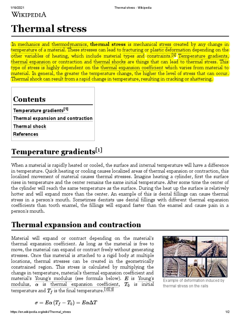 Thermal Stress - Wikipedia | PDF | Applied And Interdisciplinary ...