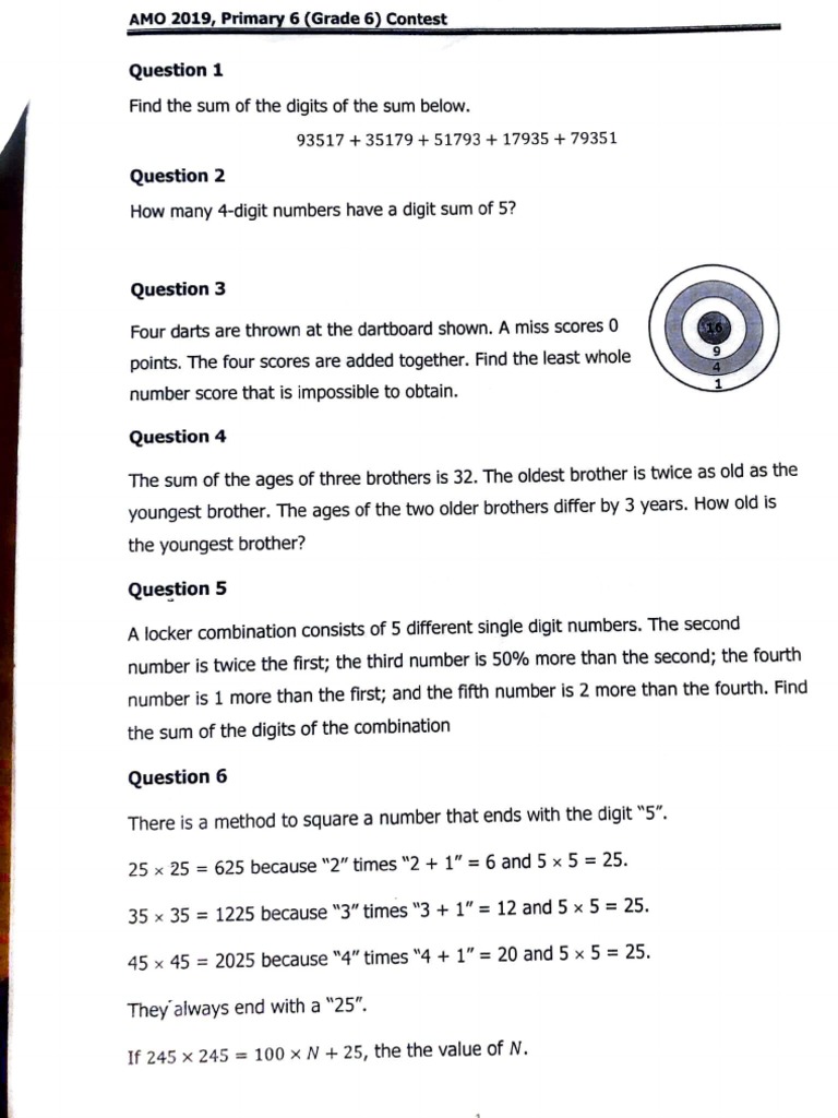 AMO 2019 Grade 6 | PDF | Polytopes | Elementary Mathematics