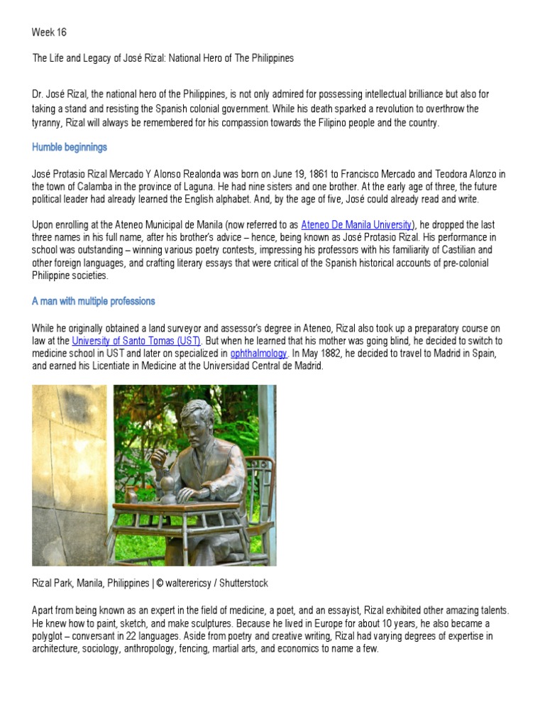 Week 16-LIFE AND WORKS OF RIZAL | PDF | Philippines