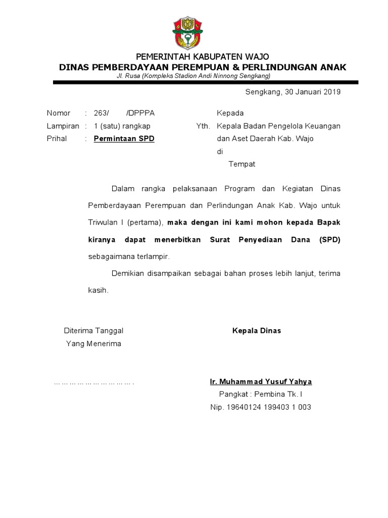 Permintaan SPD untuk Dinas Wajo | PDF