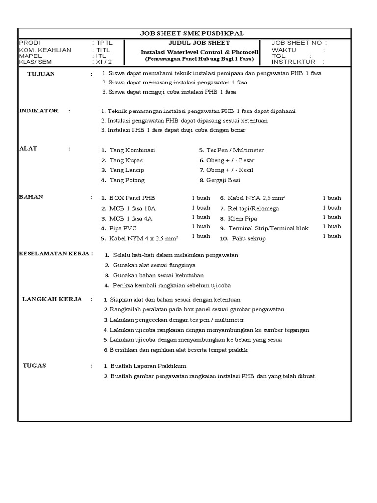 Jobsheet PHB 1 Fasa | PDF