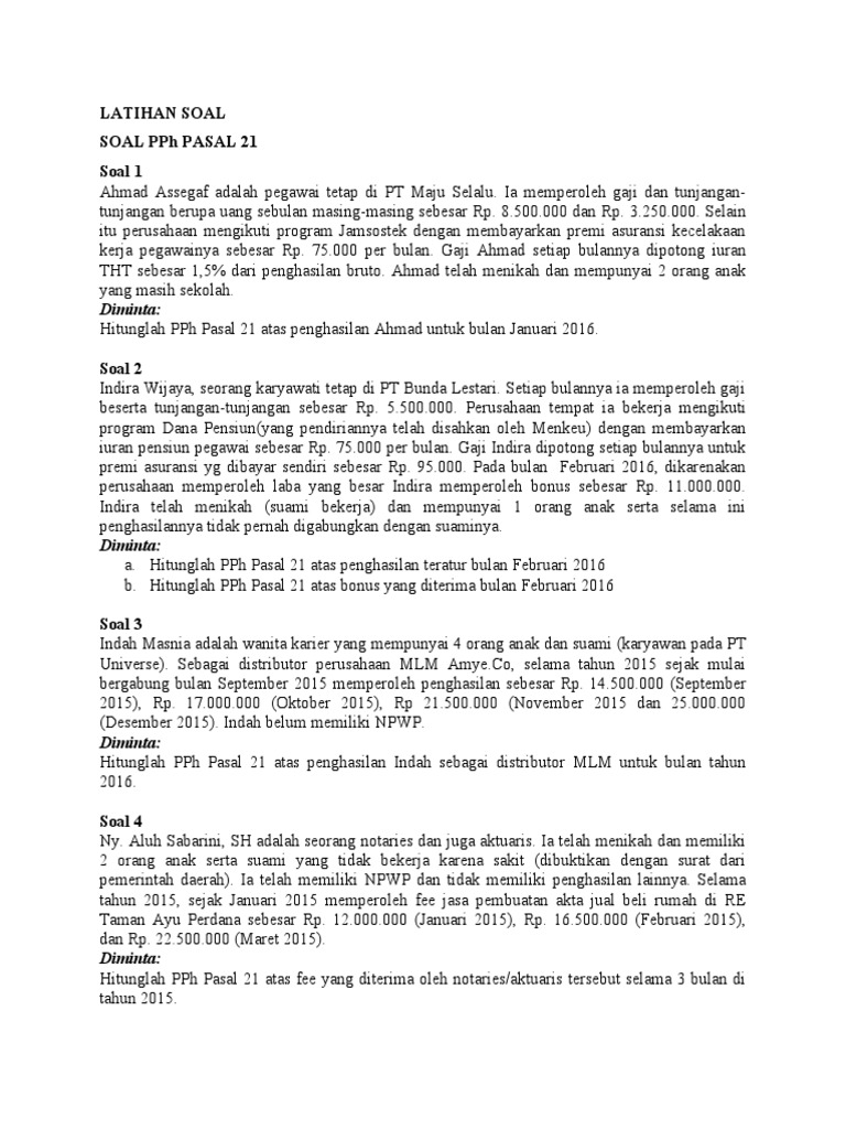 Lat Soal PPH 21 | PDF