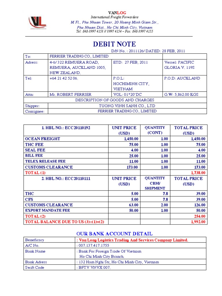 Debit Note | PDF | Logistics | Consumer Goods