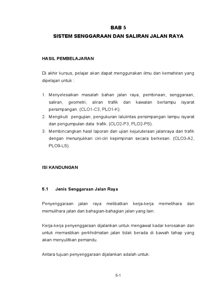 Bab 5.1 Sistem Senggaraan Dan Saliran Jalan Raya | PDF