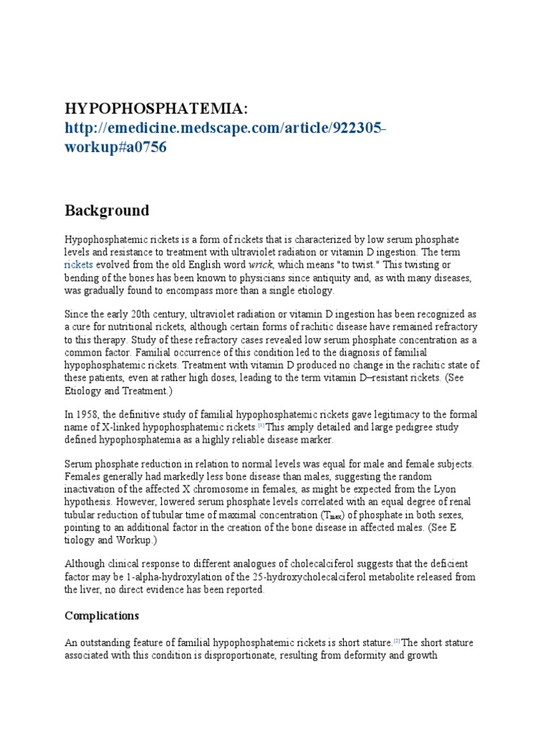 Hypophosphatemia:: Workup#a0756 | PDF | Vitamin D | Clinical Medicine